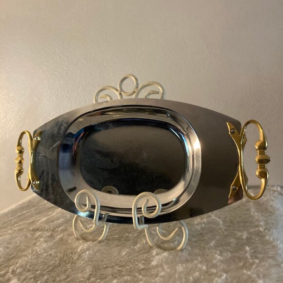 Kromex | Dining | Kromex Aluminum Serving Tray Wgold Handles | Poshmark
